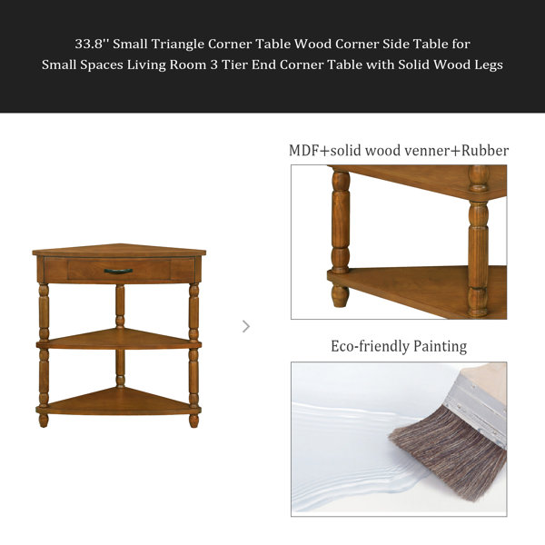 Alcott Hill 33.8'' Small Triangle Corner Table, Wood Corner Side Table For Small Spaces/ Living ...